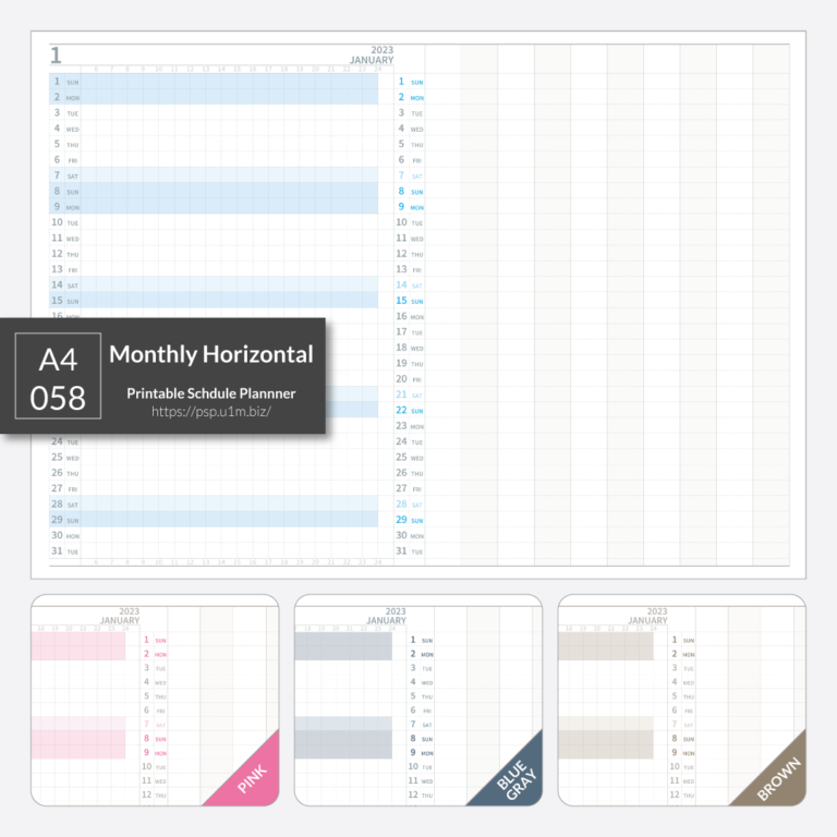 A4_058 Monthly Horizontal Planner | Printable Schedule Planner