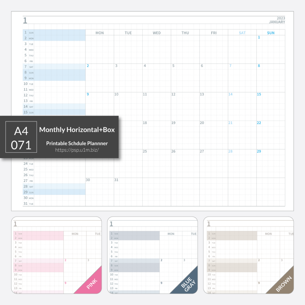 A4_071 Monthly Horizontal + Box Planner | Printable Schedule Planner